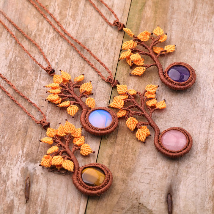 Collier Macramé Arbre de Vie en Pierres Naturelles - La boutique bohème