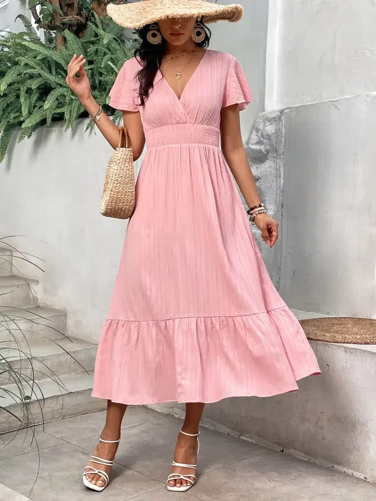 Robe Bohème Rose Col en V - La boutique bohème