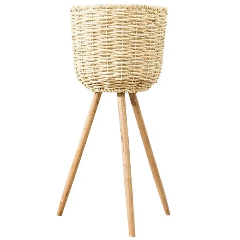 Cache pot osier pieds en bois - La boutique bohème