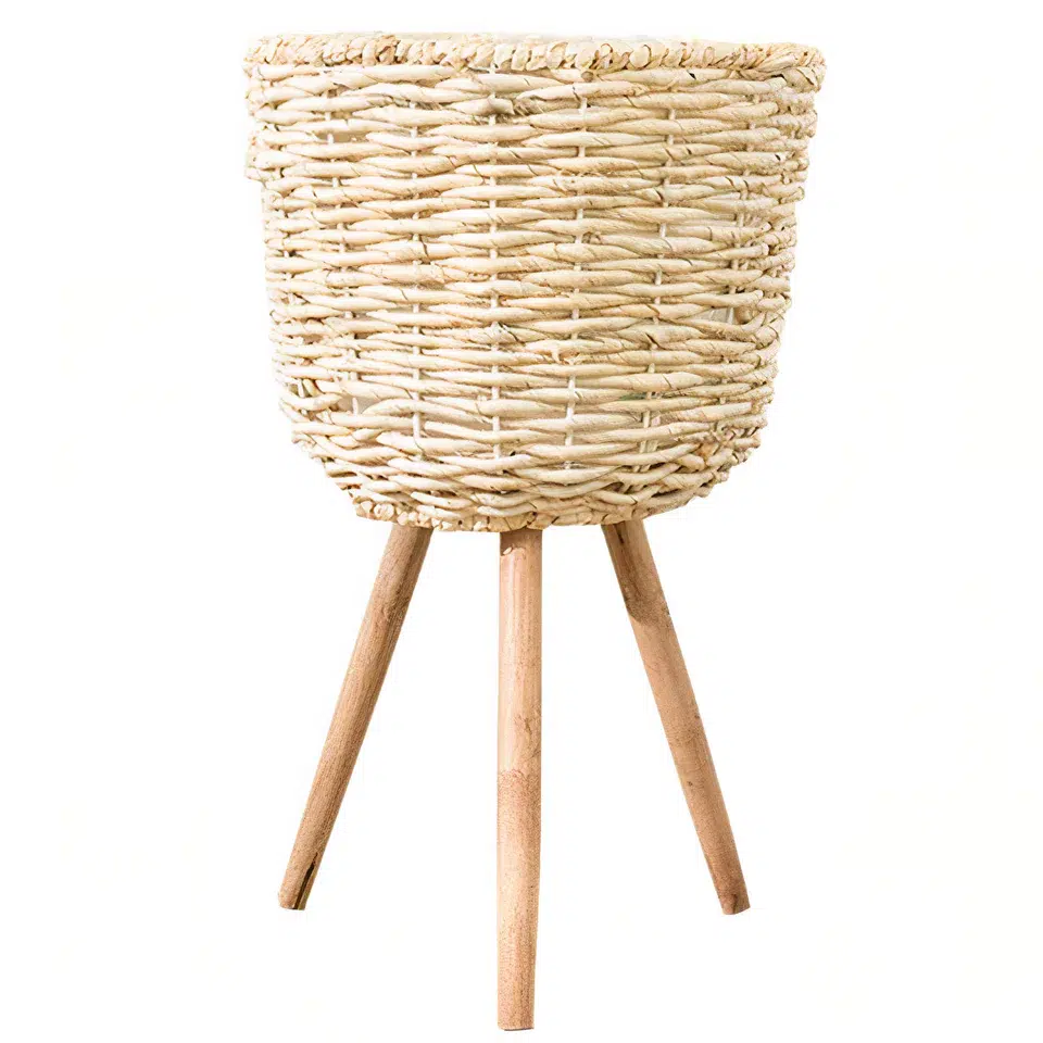 Cache pot osier pieds en bois - La boutique bohème