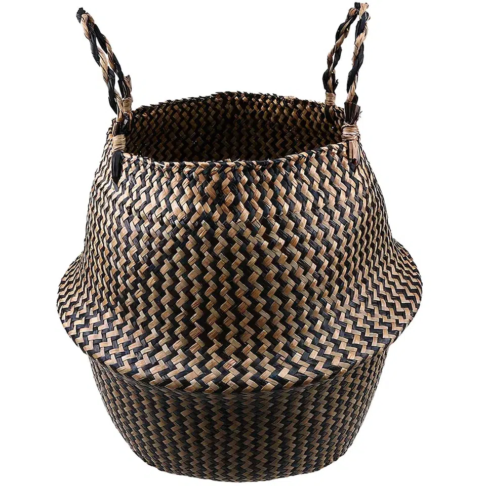 Cache pot osier tressé noir - La boutique bohème