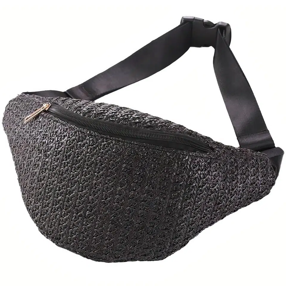 Sac banane paille noir - La boutique bohème